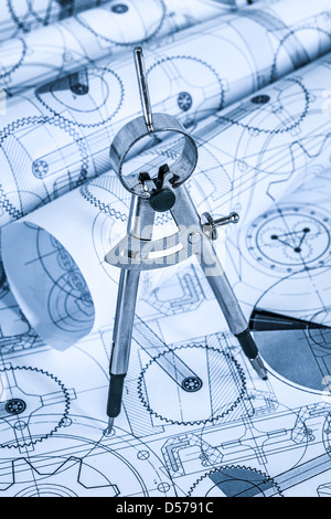 Technical drawings in a blue toning Stock Photo - Alamy