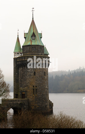 Gothic water straining tower at Lake Vyrnwy reservoir, Wales Stock ...