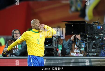 Brazil's Maicon celebrates scoring the 1-0 during the 2010 FIFA World ...
