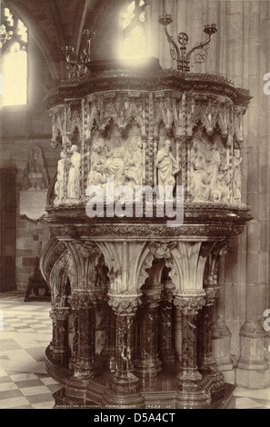 The pulpit located in the nave of Worcester Cathedral, England ...