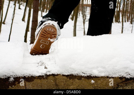 Person walking alone over frozen river Stock Photo - Alamy