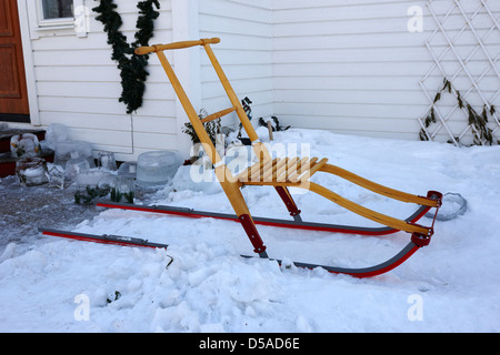 kicksled spark outside a home in winter kirkenes finnmark norway europe ...