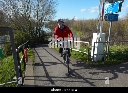 cyclist on the exe cycle route at Countess Wear swing bridge Exeter ...