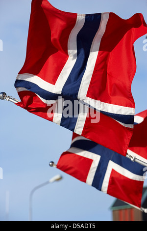 norwegian flags flying in kirkenes finnmark norway europe Stock Photo ...