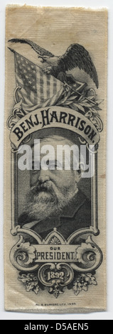 A political ribbon from the 1892 Benjamin Harrison-Reid Tippecanoe Club ...