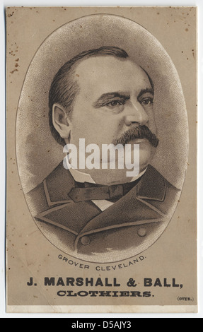 An advertising card featuring portraits of Grover Cleveland and his ...