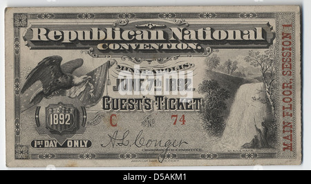 An admission ticket to the 1892 Republican National Convention in ...