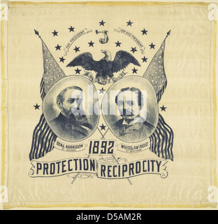 A handkerchief featuring a portrait of Benjamin Harrison and Levi P ...