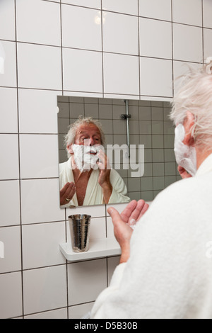 Man hands, shaving cream and grooming in self care maintenance and ...