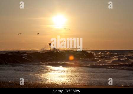 Sunset over Lake Michigan, New Buffalo beach, Michigan, USA Stock Photo ...