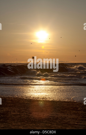 Sunset over Lake Michigan, New Buffalo beach, Michigan, USA Stock Photo ...
