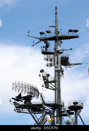 Marine communication radar antenna system on luxury boat Stock Photo ...