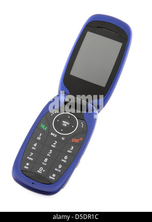 Modern clamshell phone isolated on a yellow background. Flip cell phone view from different ...