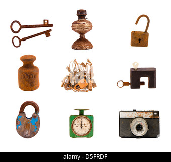 Collection of vintage tools on a blue wooden background Stock Photo - Alamy