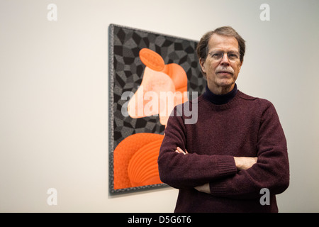 Artist Jim Nutt at the Museum of Contemporary Art in Chicago, with one ...