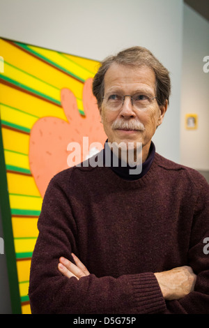 Artist Jim Nutt at the Museum of Contemporary Art in Chicago, with one ...