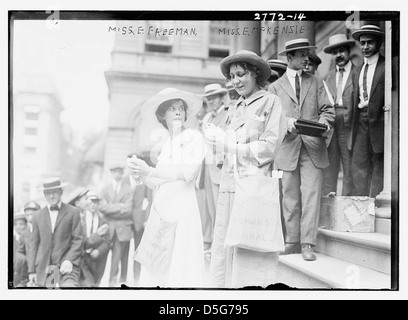 A historical photograph of suffragettes Miss E. Freeman, Miss Wyckoff ...