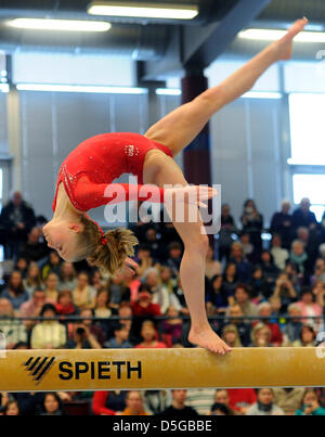 The US-American gymnast Bailie Key on the floor at a gymnastics ...