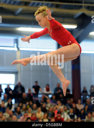 The US-American gymnast Bailie Key on the floor at a gymnastics ...