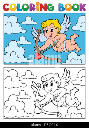 Boy angel with valentine heart, outline Stock Photo - Alamy