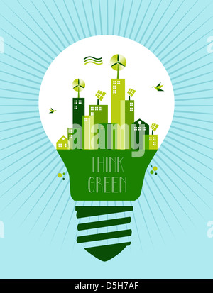 Think green concept illustration: green city in light bulb. Vector file ...