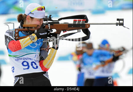 Tina Bachmann of Germany at the shooting range during the 15 km ...