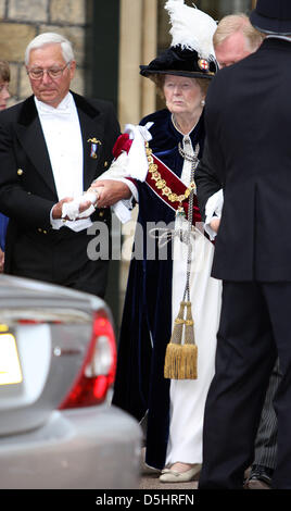 Lady Margaret Thatcher attends the procession for The Most Noble Order ...