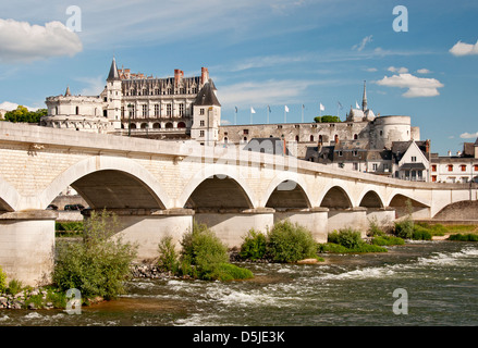 Medieval bridge over the Loire River at Beaugency, France. 14th century ...