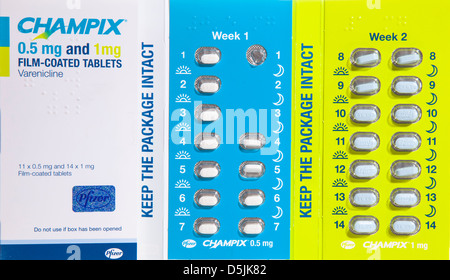Champix stop smoking pills showing container and two weeks worth of ...