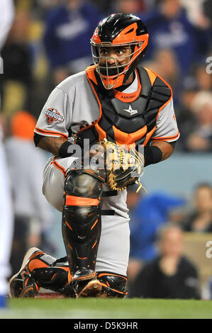 San Francisco Giants catcher Hector Sanchez reacts after the Florida ...