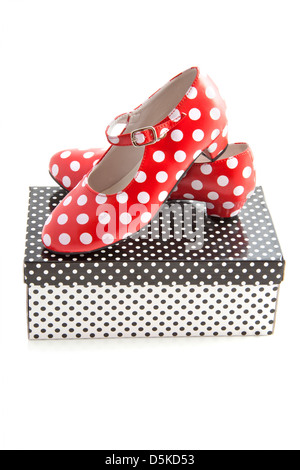 Spanish speckles red white shoes isolated over white Stock Photo - Alamy