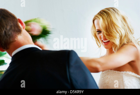 Wedding couple relationship difficulties. Angry woman man yelling at ...