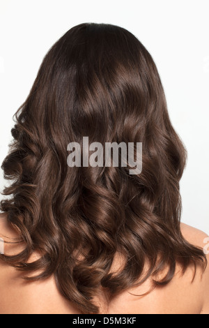 Long natural wavy brown hair. Back view Stock Photo - Alamy