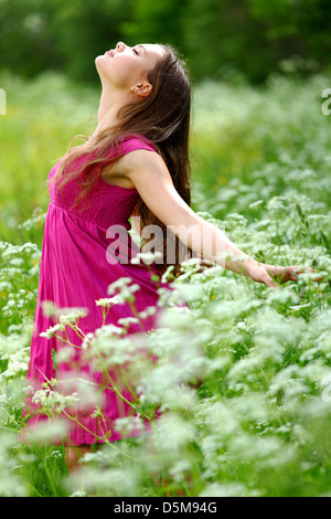 woman outdoor feel natural freedom Stock Photo - Alamy