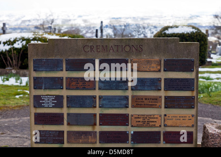 Crematorium cremation name plates remembered on wall at cemetery Stock ...