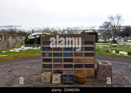 Crematorium cremation name plates remembered on wall at cemetery Stock ...