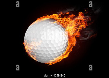 A flaming golf ball on fire flying through the air Stock Photo - Alamy