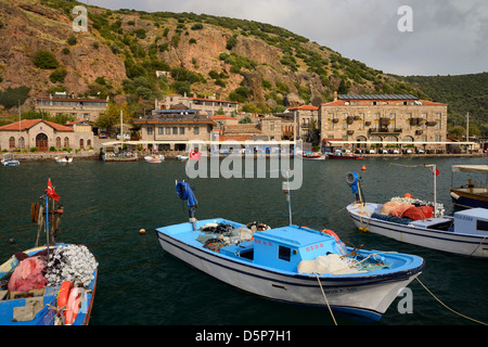 Village hamlet of Assos Iskele or Behram Turkey between sea and cliffs ...