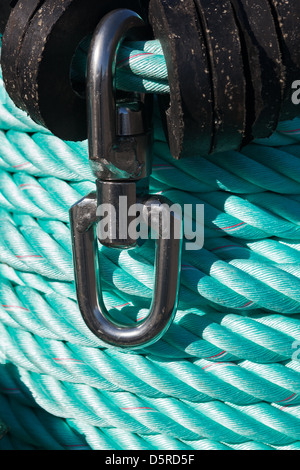 Secured mooring line / mooring rope / hawser laid in a figure-8 pattern ...