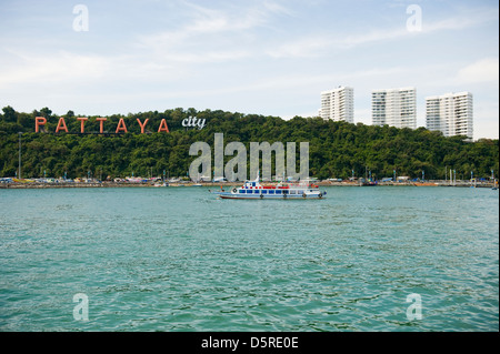 Pattaya city sign on hill near of pattaya beach aerial view of Chonburi ...