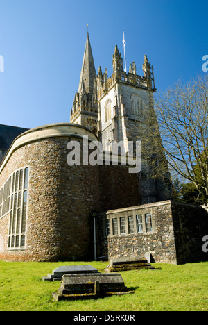 Llandaff Cathedral with tower and spire and Welsh Regiment Memorial ...