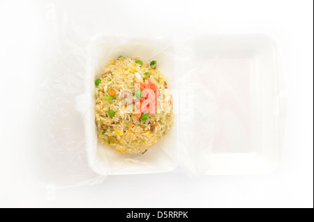 Fried rice in foam box / Food take home Stock Photo - Alamy