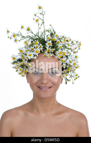 Woman hair decorated with chamomile Stock Photo - Alamy