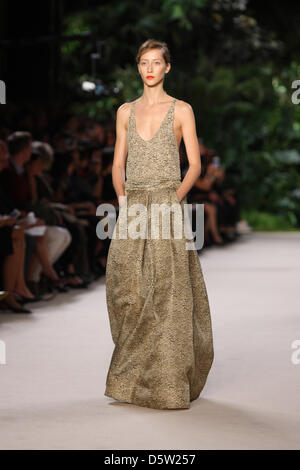 A model wears a creation by designer Albert Kriemler for Akris Fall ...