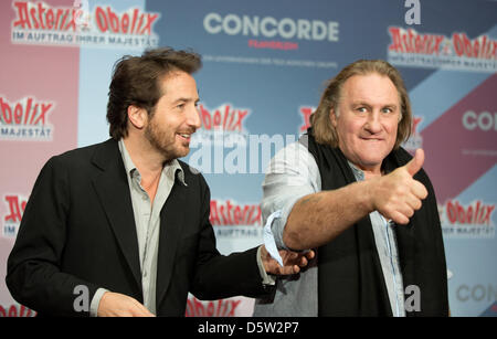 Actors Gerard Depardieu (L) Edouard Baer pose during a photocall for ...