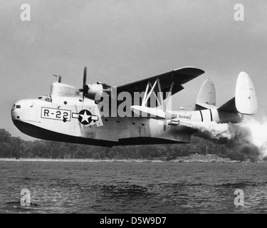 A Martin PBM-5 Mariner patrol bomber is shown in flight around 1945 ...