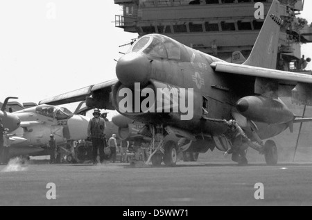 An Attack Squadron 72 (VA-72) A-7E Corsair aircraft receives fuel from ...