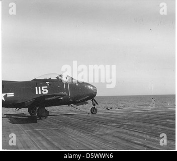 An FJ-1 'Fury' from VF-5A is stationed on the flight deck of the USS ...