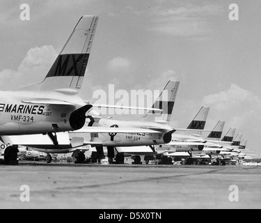 The North American FJ-2 Fury of VMF-122 catches the arresting cable on ...