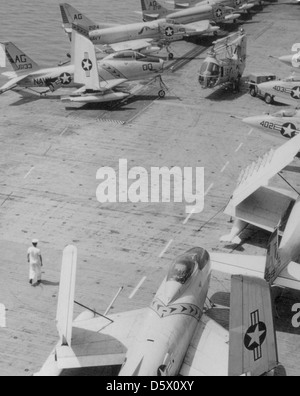 North American FJ-3M Furys of VF-173 conduct operations from the flight ...